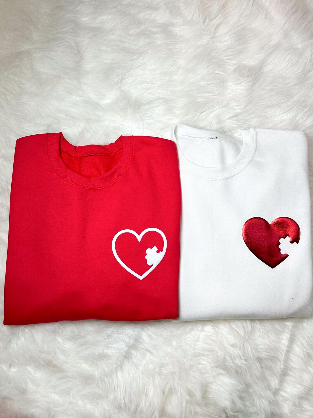 Trendy Heart Puzzle Valentines 3D Puff Sweatshirt, Embossed Puff ...