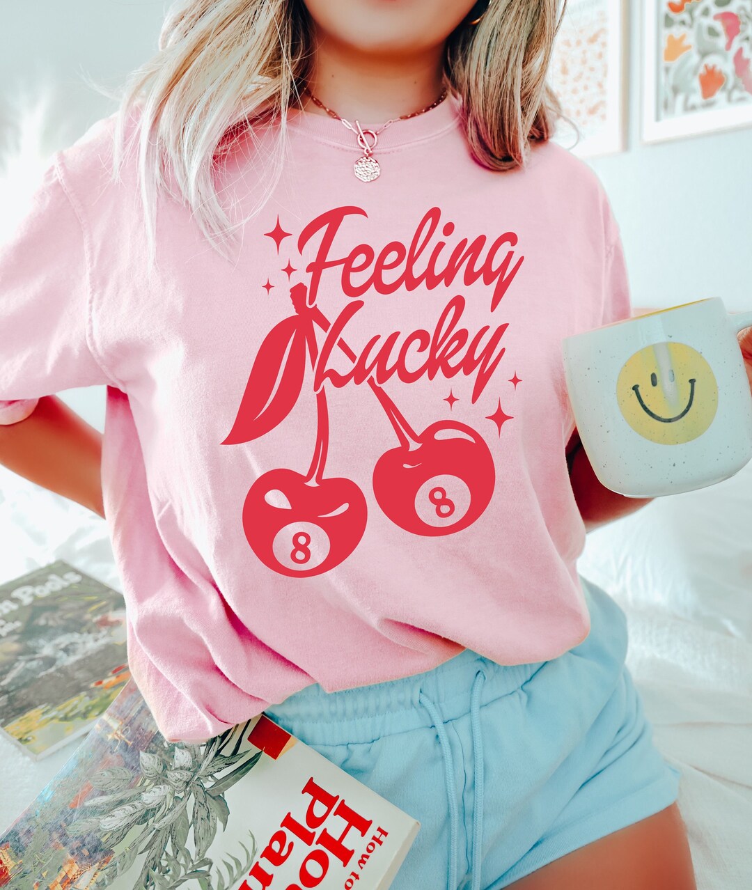 Feeling Lucky Cherry 8 Ball Graphic Tee, Vintage-inspired Cherry Print ...