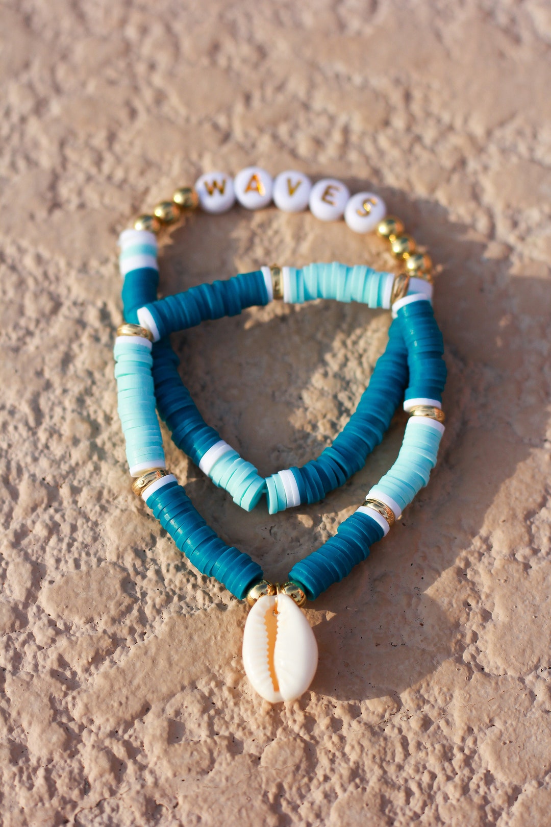 Ocean Waves Ocean Inspired Heishi Clay Beaded Bracelet Set - Etsy Australia