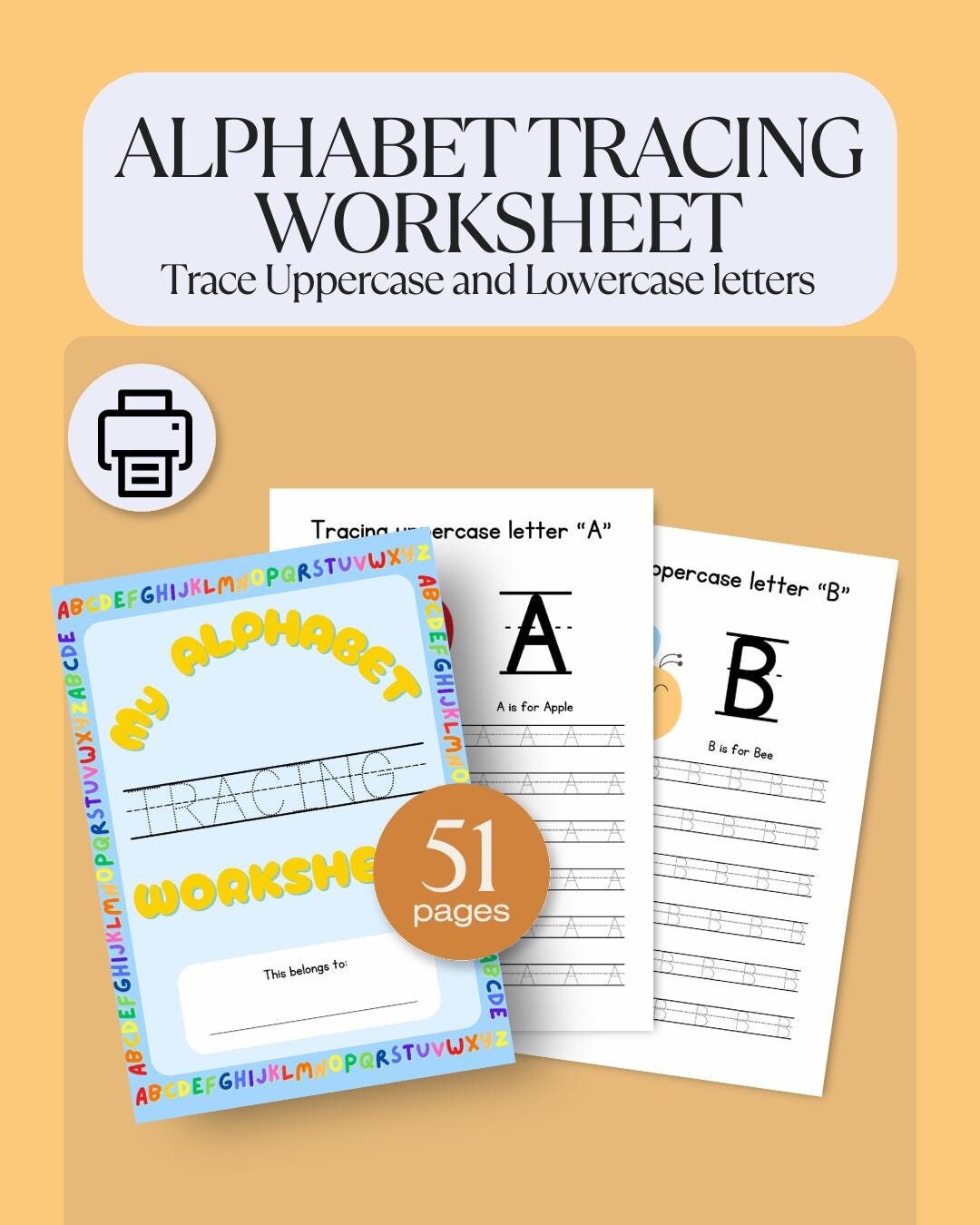 51 Alphabet Tracing Worksheets|uppercase & Lowercase Letters|printable ...