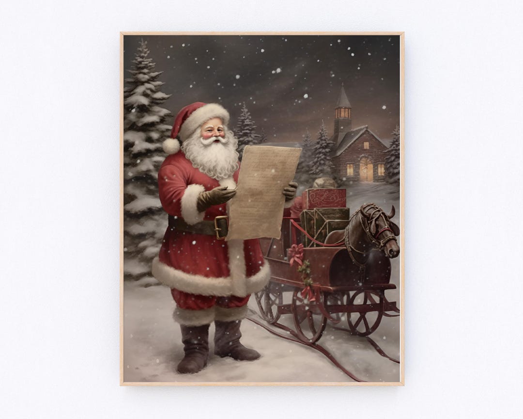 Santa Claus Print Vintage Santa Painting Retro Christmas Decoration ...