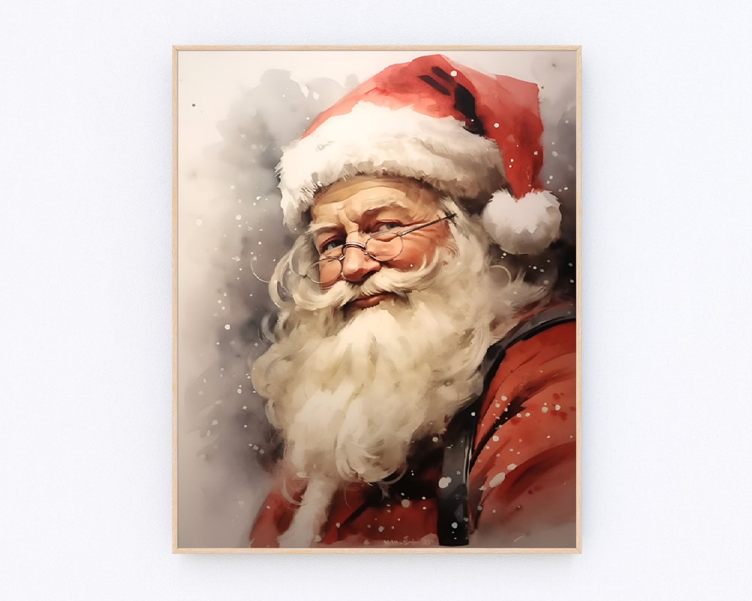 Santa Claus Print Vintage Santa Painting Retro Christmas Decoration ...