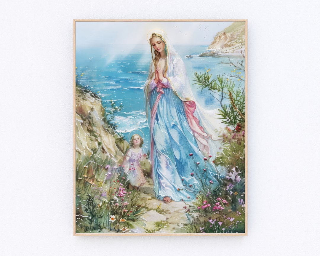 Mother Mary and Jesus Walking in Beach Poster Blessed Virgin Mary ...