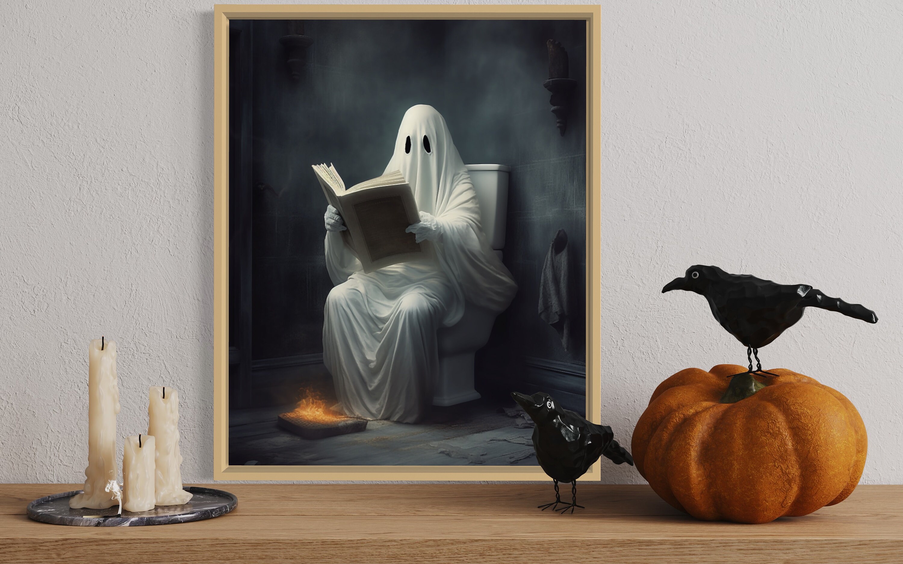 Ghost on Toilet Poster Ghost in Bathroom Print Art Poster - Etsy