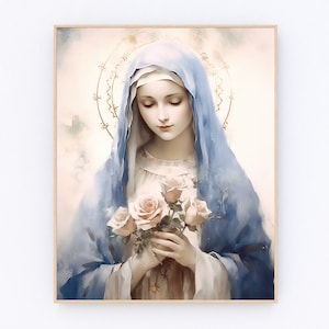 Mother of Mary Poster Blessed Virgin Mary Oil Painting Christian Prayer ...