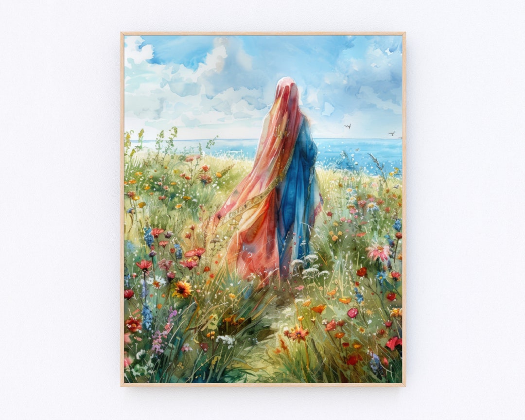 Mary Walking on Beach Painting Mary Knows the Way Mother Mary Poster ...
