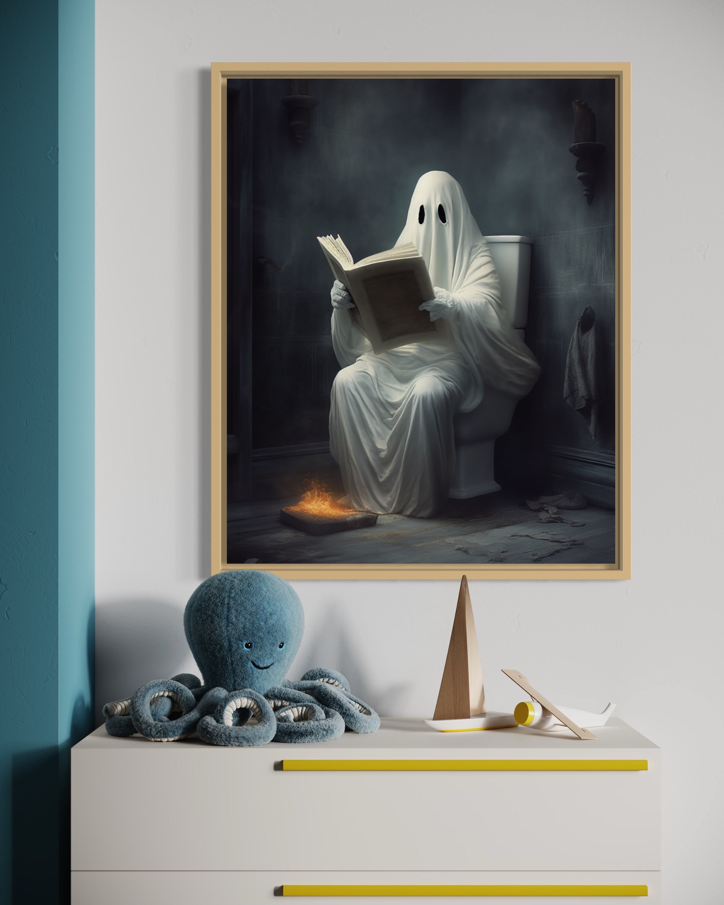 Ghost on Toilet Poster Ghost in Bathroom Print Art Poster - Etsy