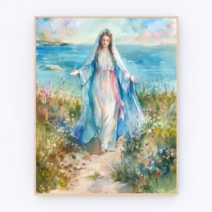 Mary on Beach Painting Mary Knows the Way Mother Mary Poster Blessed ...