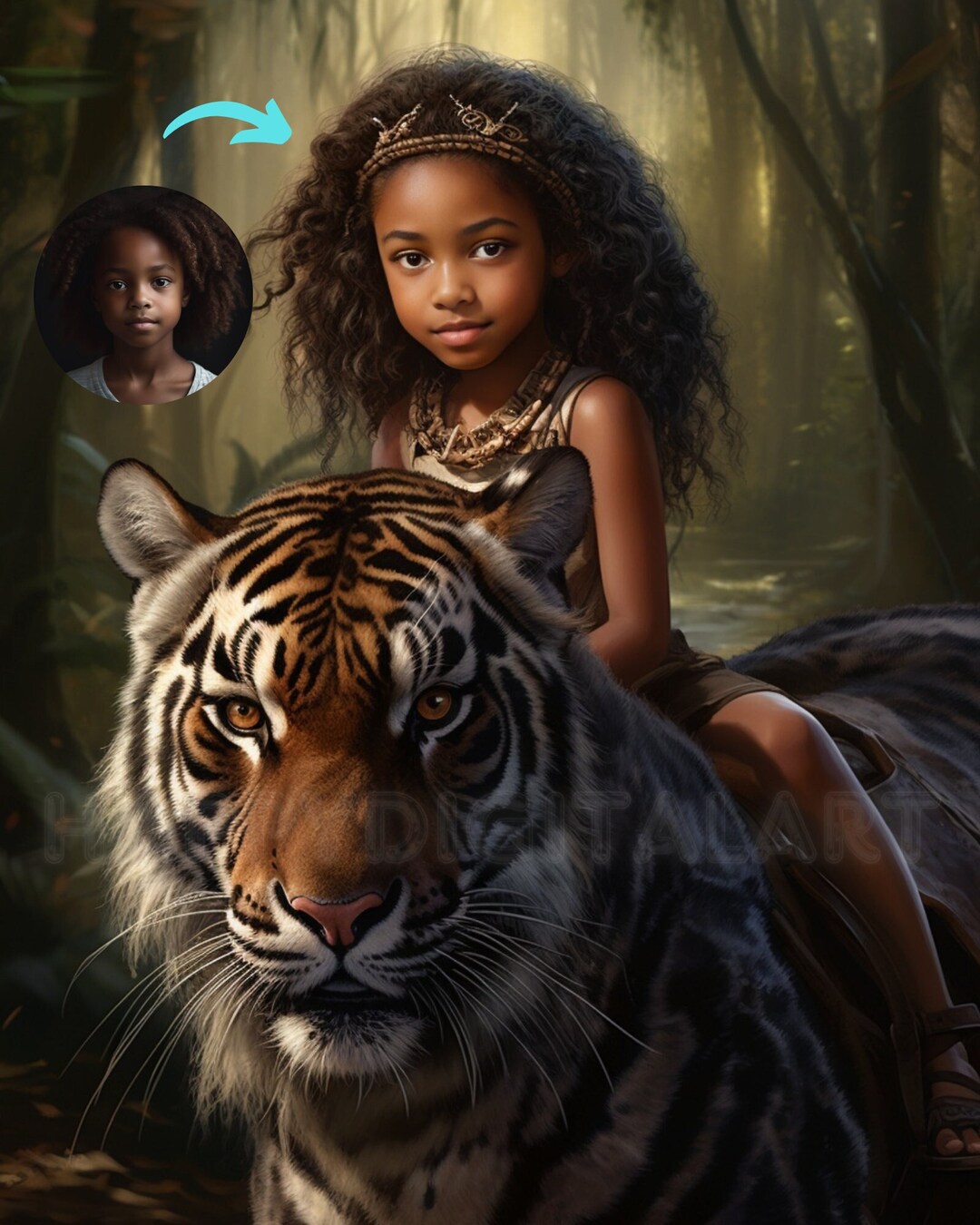 Princess Riding Tiger Custom Princess Portrait for Black Girl Custom ...