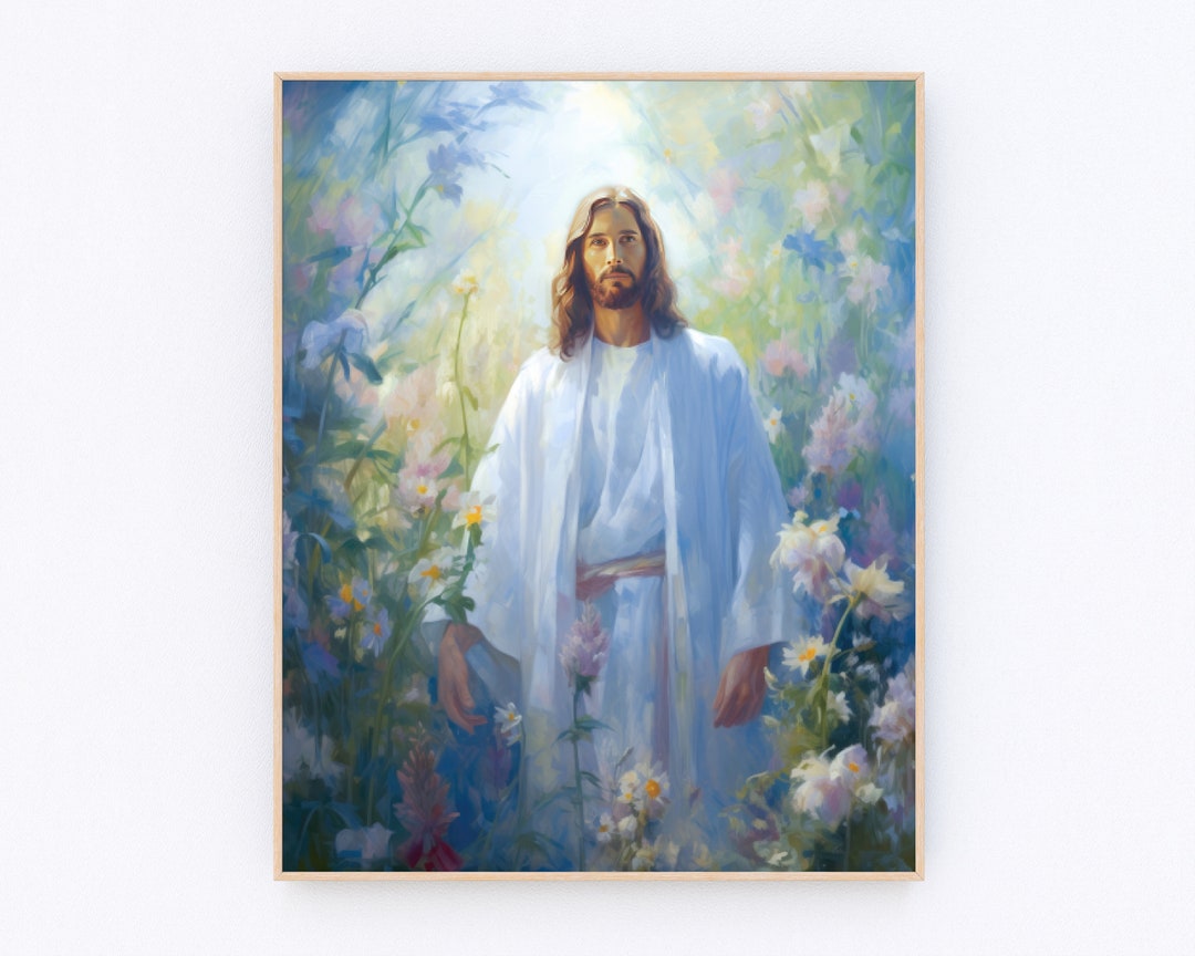Floral Jesus Painting Jesus Walking in Garden Painting Christian ...