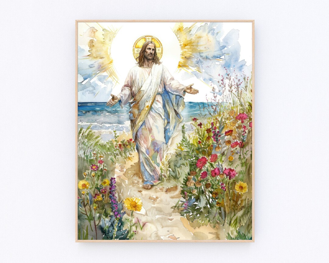 Jesus Walking on Beach Painting Christian Digital Art Christian Prayer ...