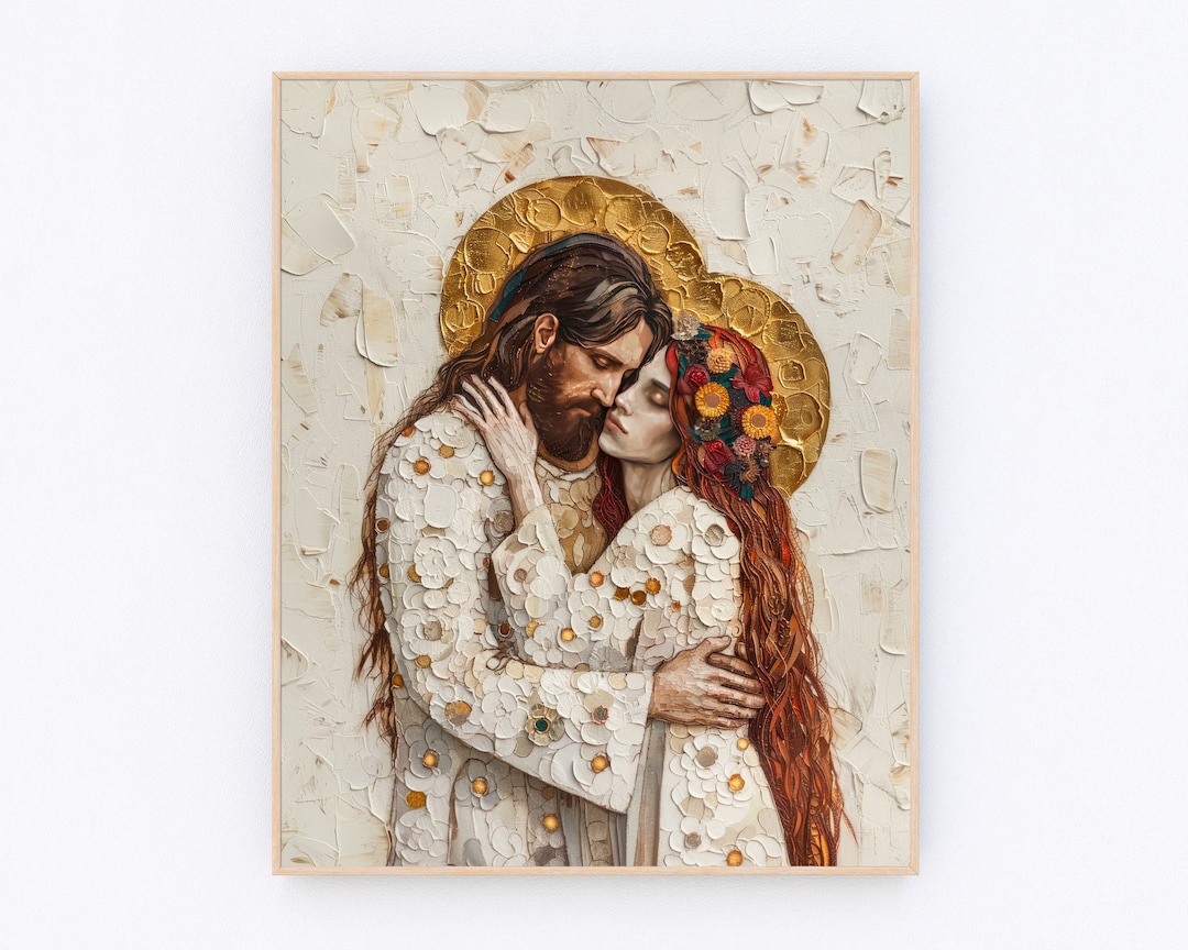 Christ Embracing Mary Painting Blessed Virgin Mary Painting Jesus Portrait Christian Prayer Wall ...
