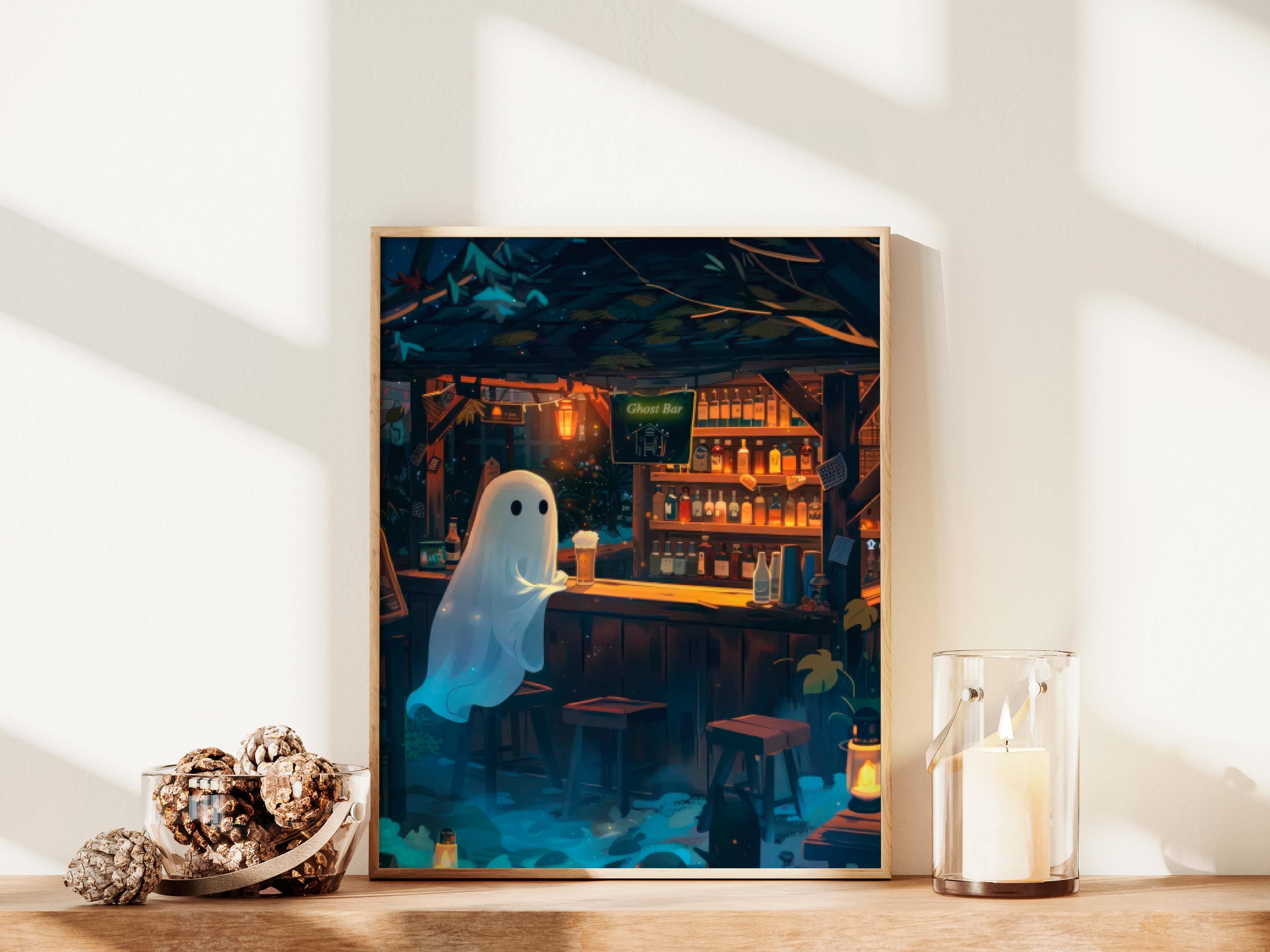 Halloween Ghost Print Ghost Bar Painting Muted Spooky Cute Ghost Wall ...