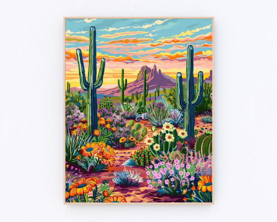 Desert Sunset Painting Desert Cactus Art Cactus Art Print Saguaro ...