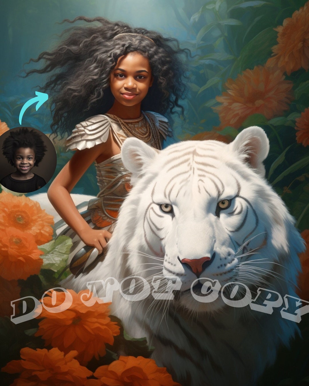 Princess Riding Tiger Custom Princess Portrait for Black Girl Custom ...