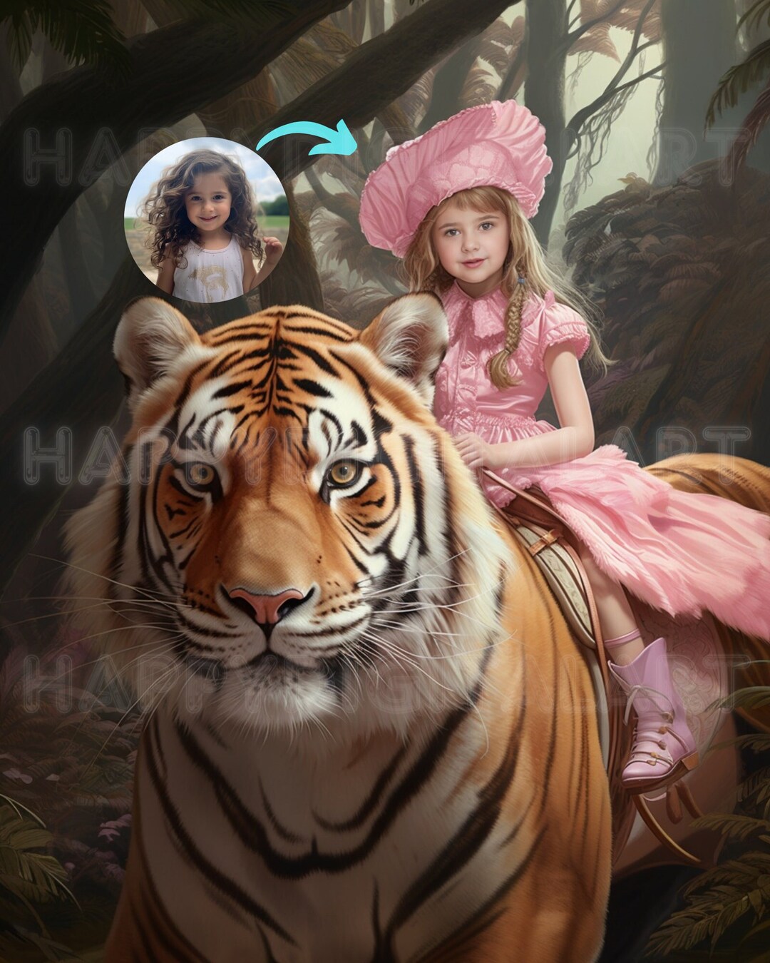 Princess Riding Tiger Portrait Custom Princess Portrait Custom Tiger ...
