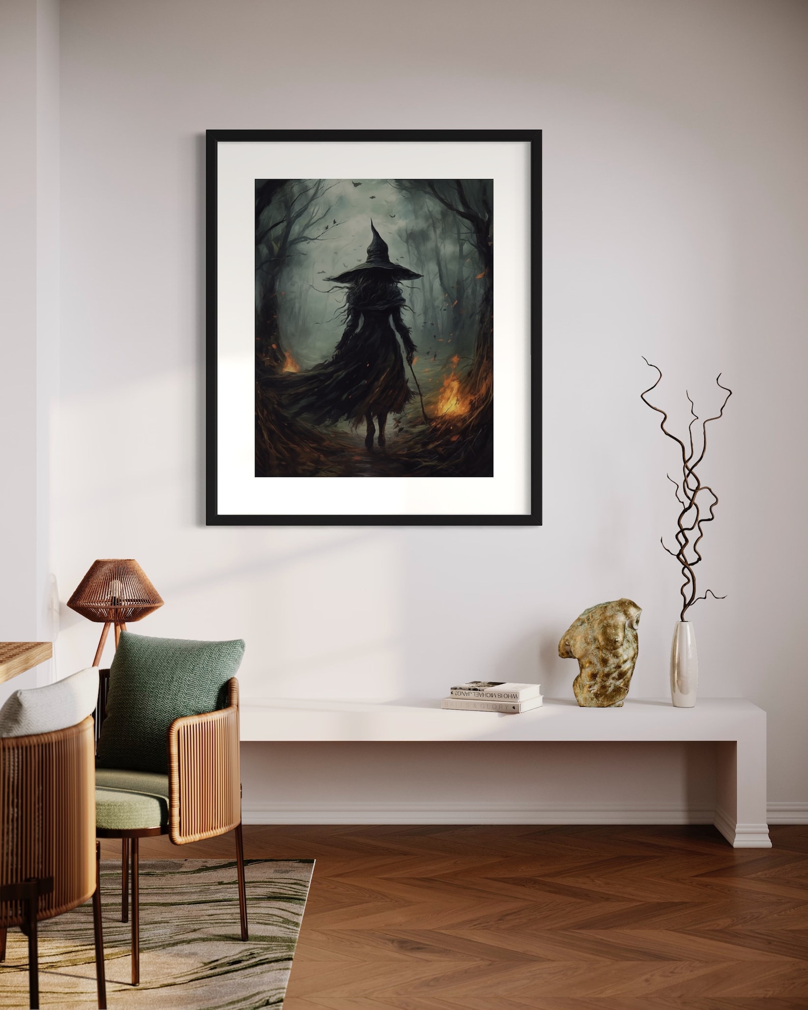 Mystical Witch Walking in the Forest Witch Art Print Vintage Witch ...