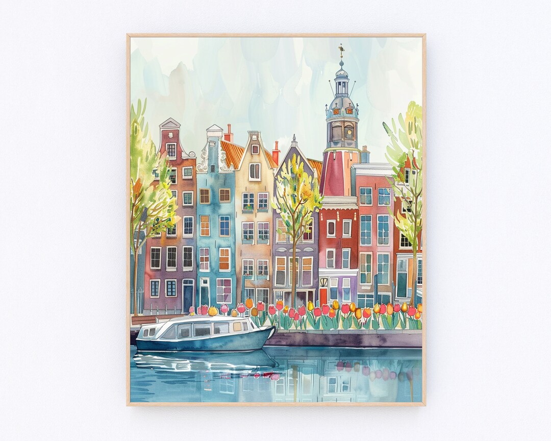 Amsterdam Painting Netherlands Print Amsterdam Windmill Wall Art