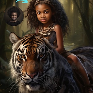 Princess Riding Tiger Custom Princess Portrait for Black Girl Custom ...