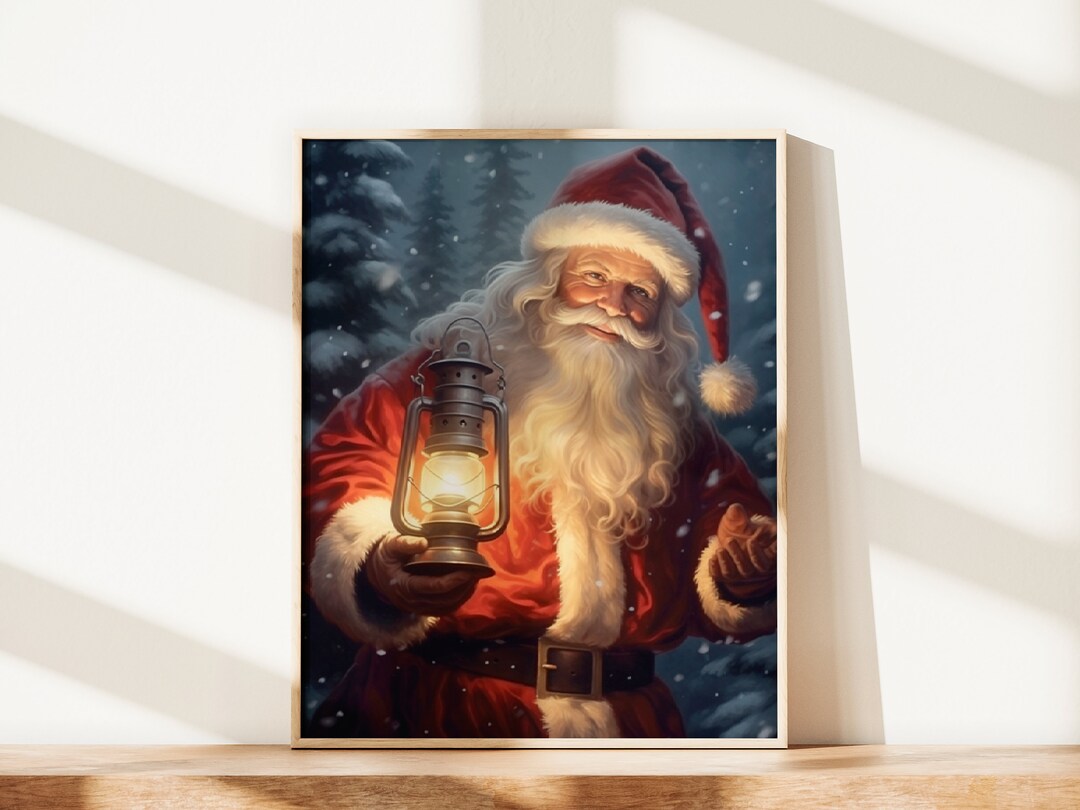 Santa Claus Print Vintage Santa Painting Retro Christmas Decoration ...