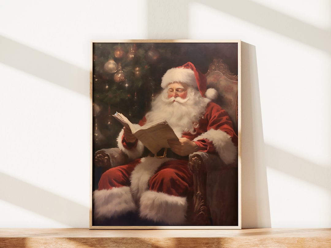 Santa Claus Print Vintage Santa Painting Retro Christmas Decoration ...