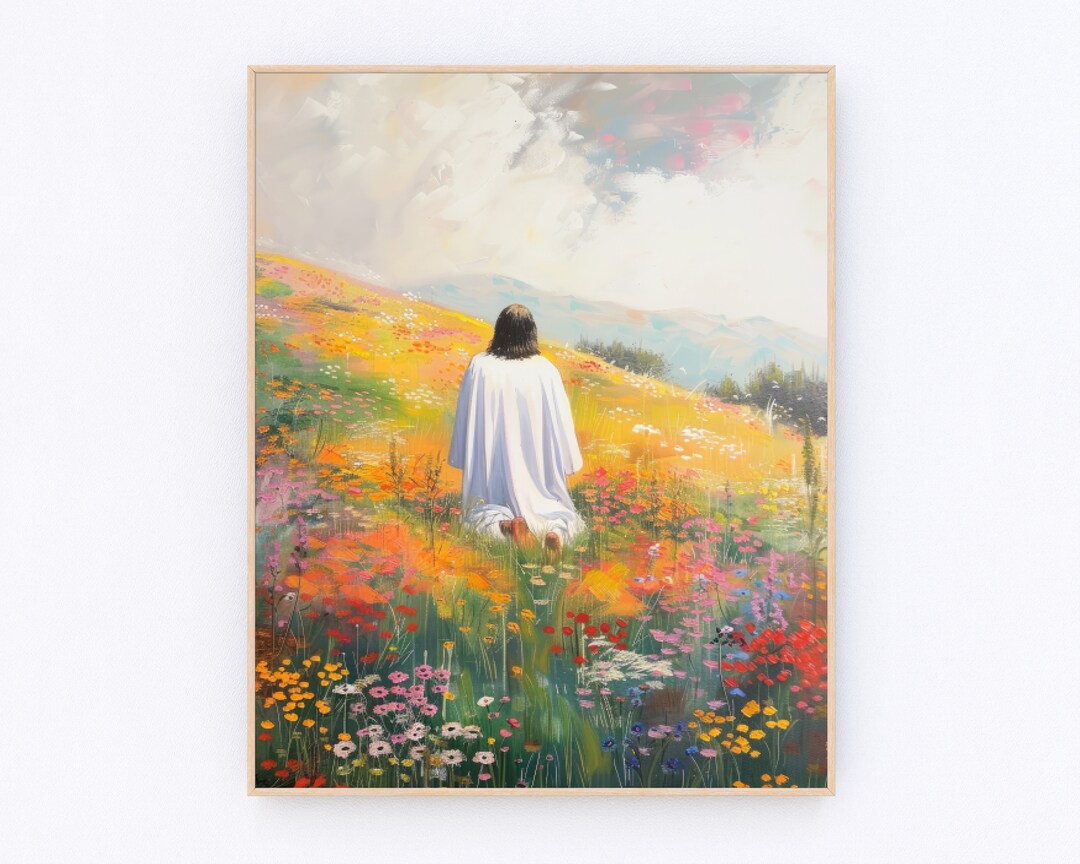 Jesus Prays in Wildflowers Painting Jesus Painting Jesus Disciples ...