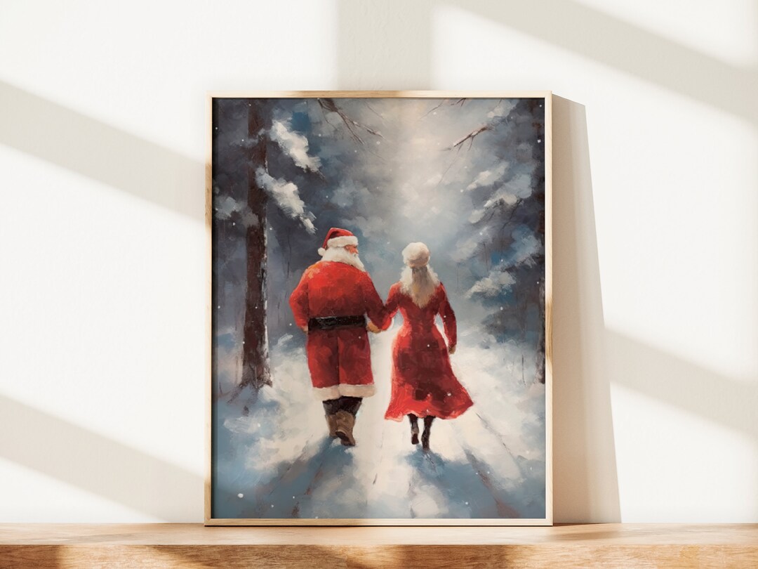 Santa Claus and Mrs Claus Print Vintage Santa Painting Retro - Etsy