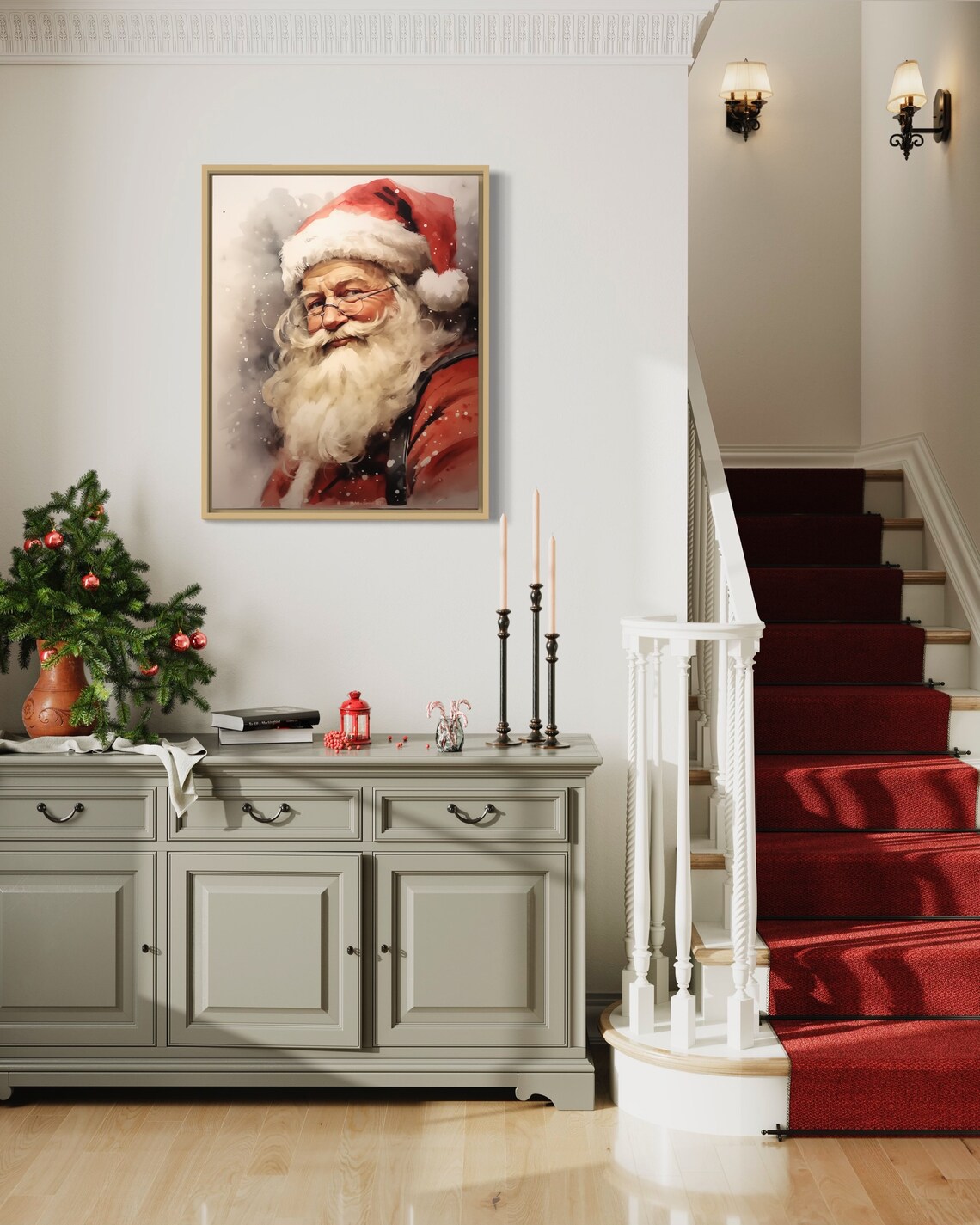 Santa Claus Print Vintage Santa Painting Retro Christmas Decoration ...