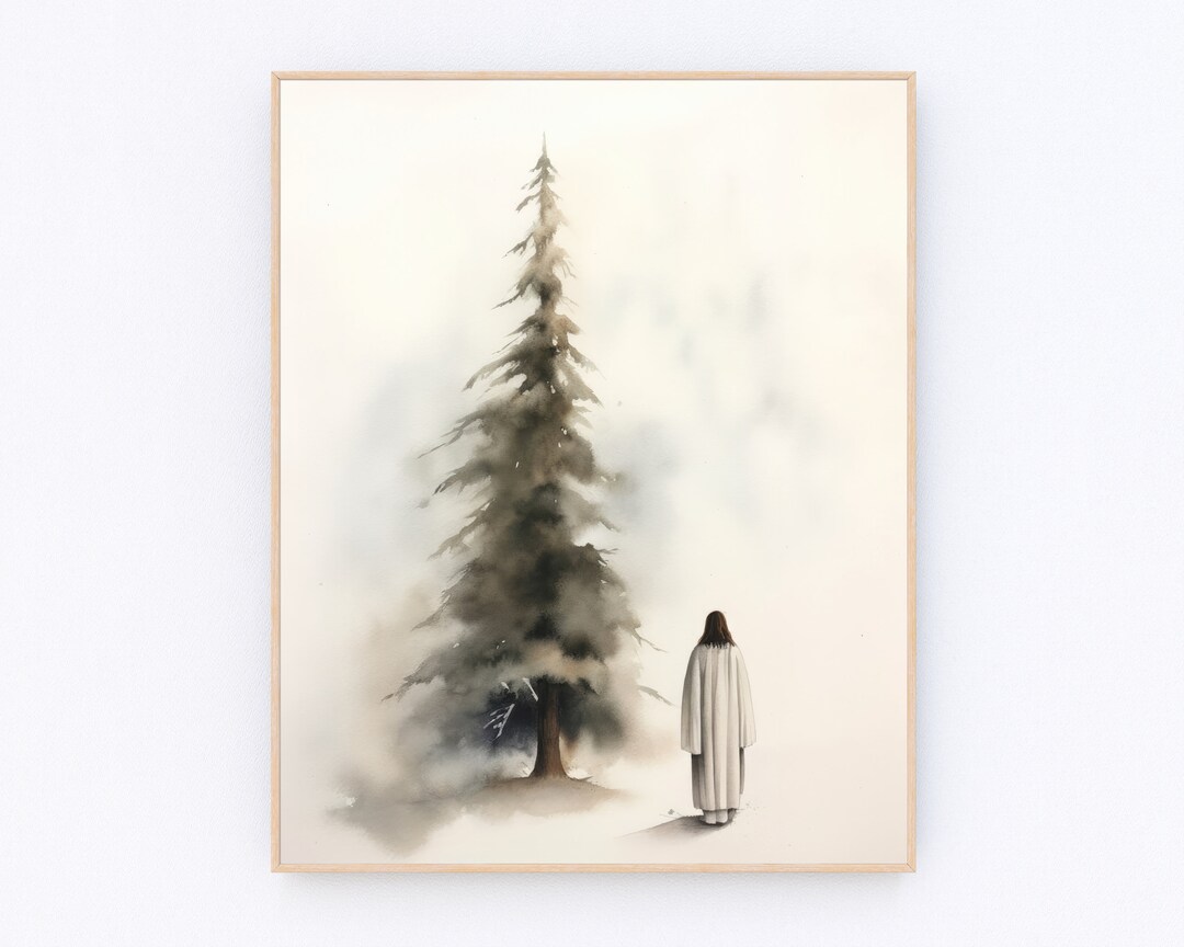 Jesus With Christmas Tree Painting Christian Holiday Home Decor ...
