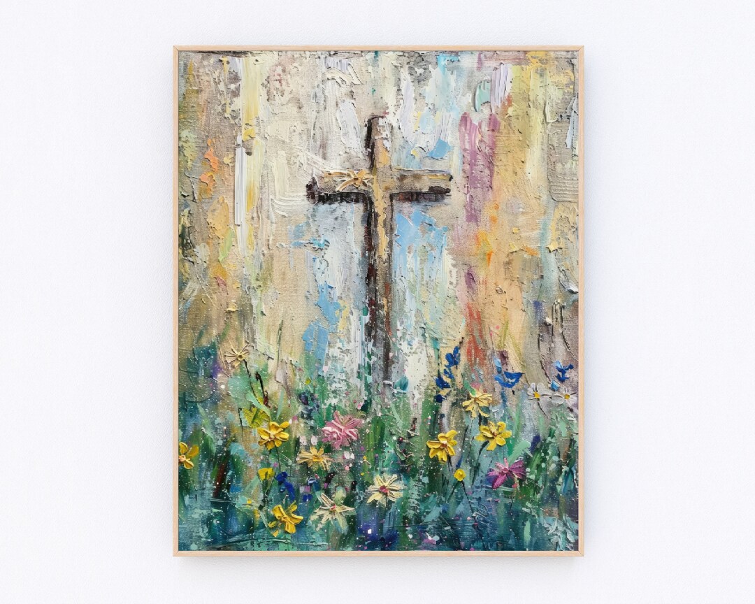 Cross Painting Cross Artwork Poster Christian Wall Art Mary Painting ...