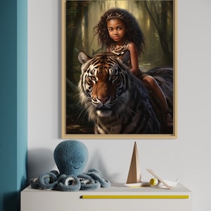 Princess Riding Tiger Custom Princess Portrait for Black Girl Custom ...