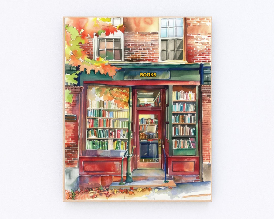 New York Bookstore Watercolor Painting Bookshop Art Print Book Art ...