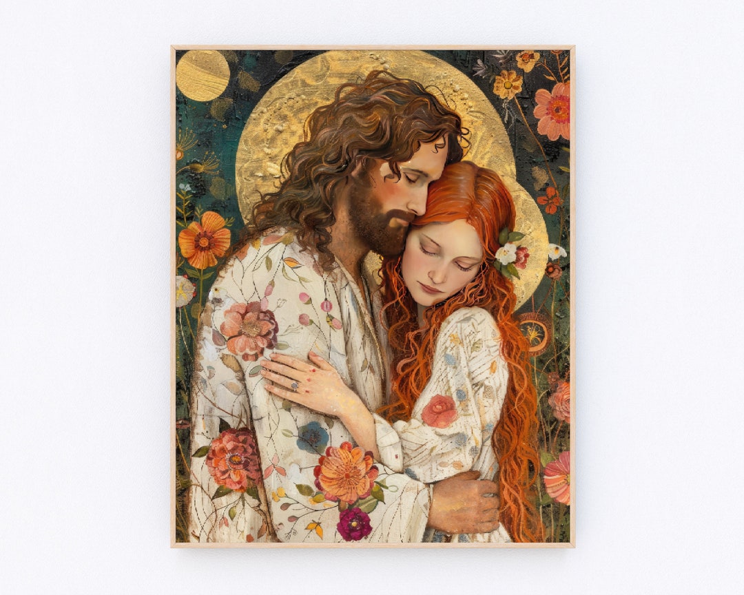 Christ Embracing Mary Painting Blessed Virgin Mary Painting Jesus Portrait Christian Prayer Wall ...