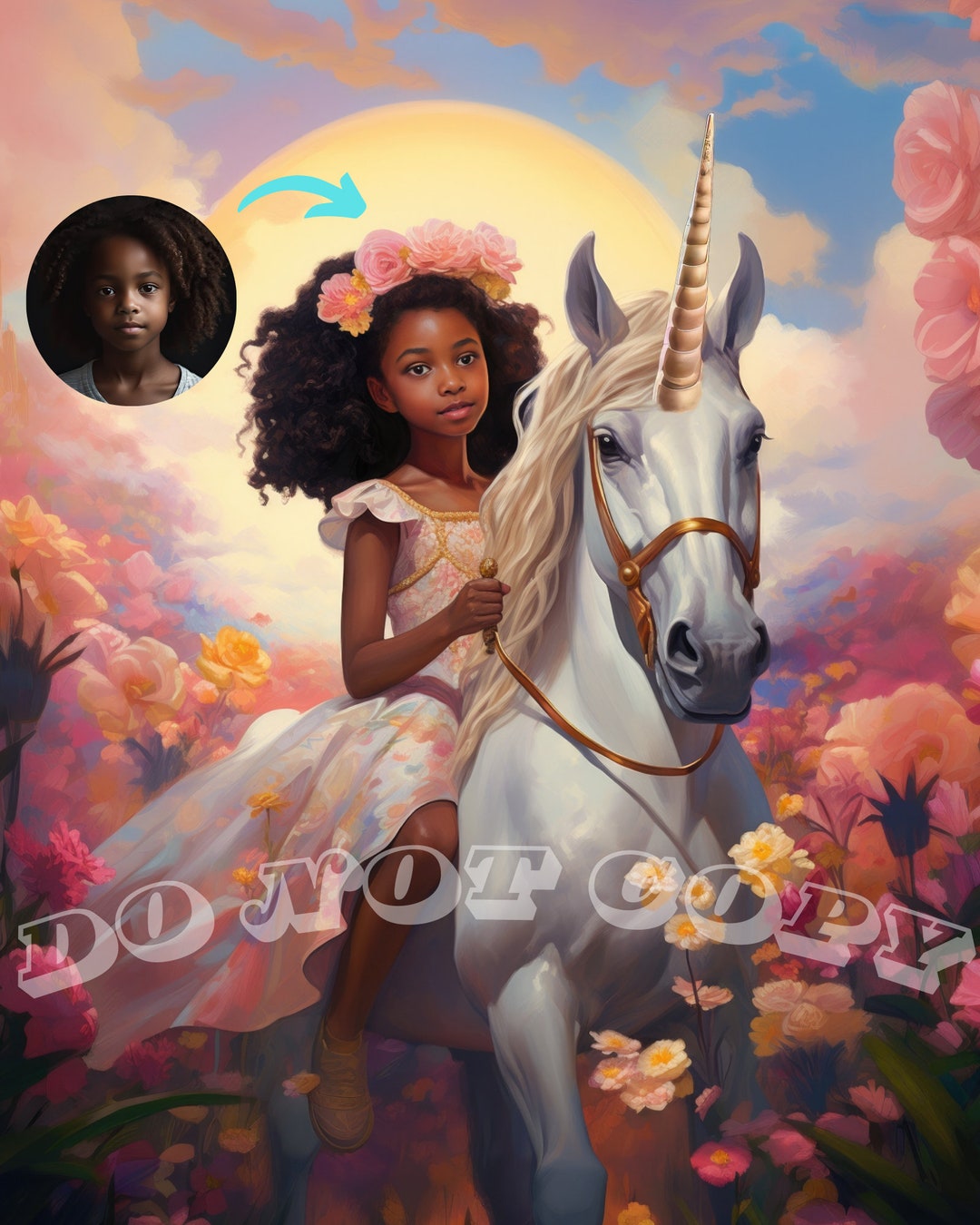 Princess Riding a Unicorn Custom Princess Portrait Personalized ...