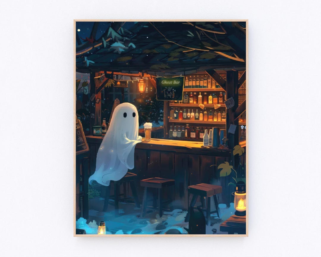 Halloween Ghost Print Ghost Bar Painting Muted Spooky Cute Ghost Wall ...
