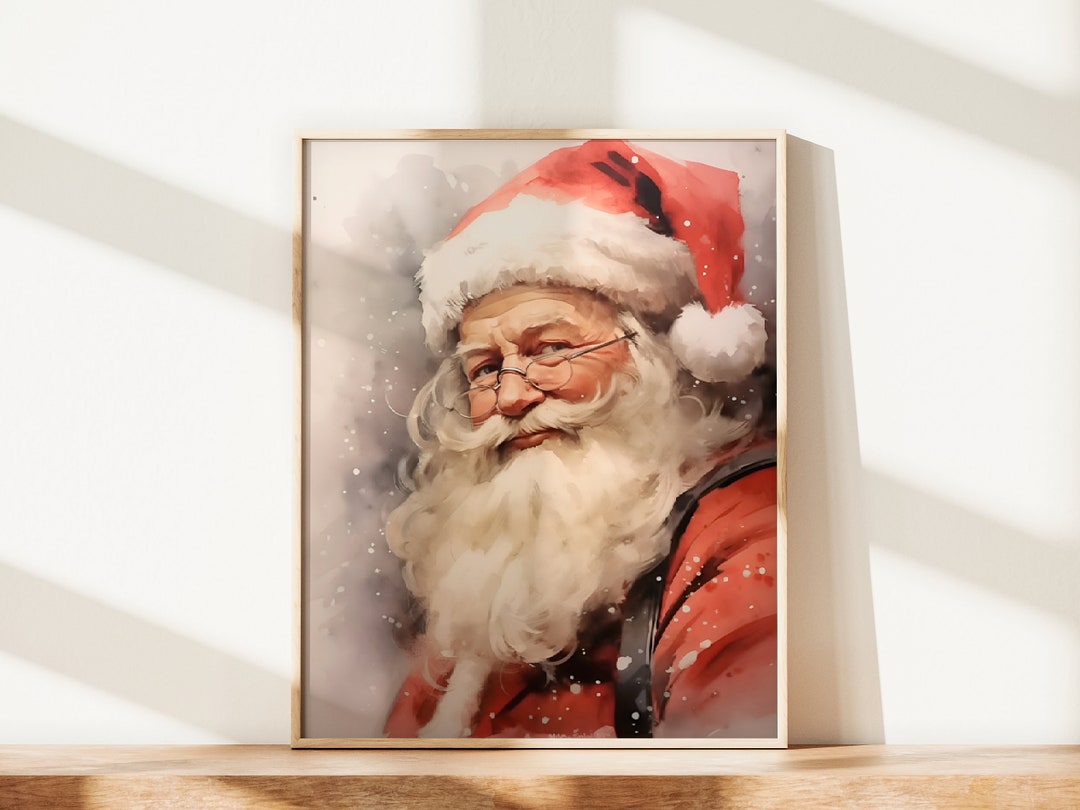 Santa Claus Print Vintage Santa Painting Retro Christmas - Etsy