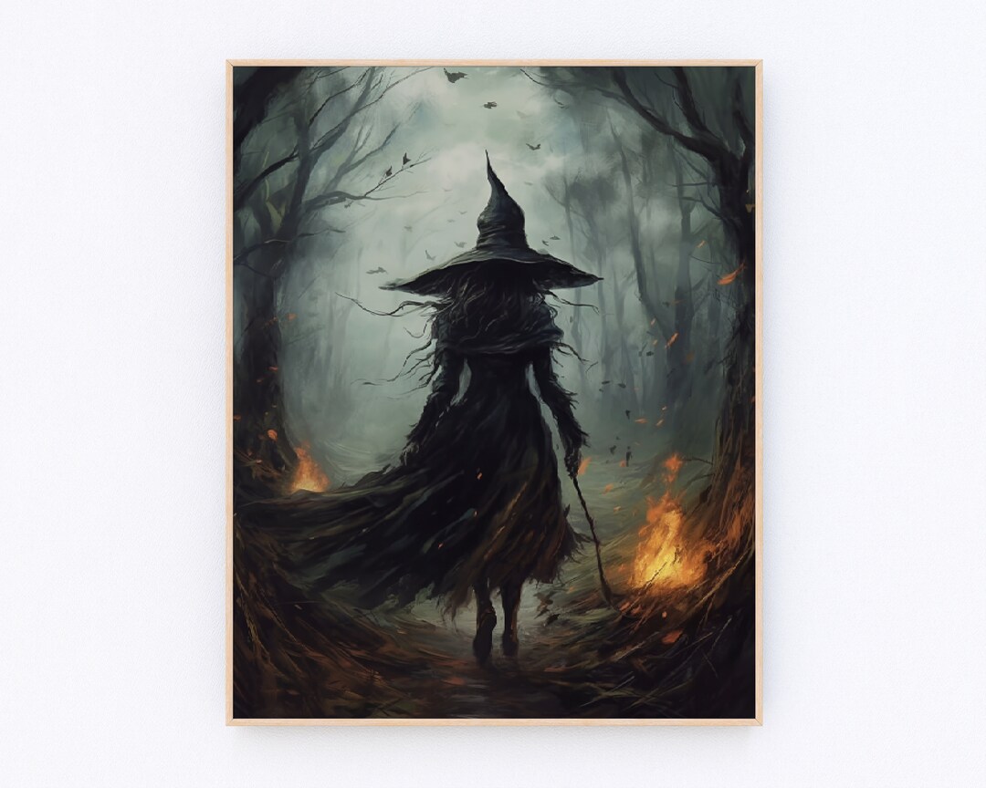 Mystical Witch Walking in the Forest Witch Art Print Vintage Witch ...