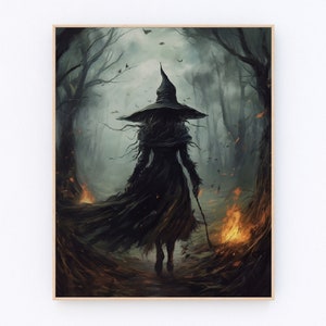 Mystical Witch Walking in the Forest Witch Art Print Vintage Witch ...