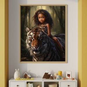 Princess Riding Tiger Custom Princess Portrait for Black Girl Custom ...
