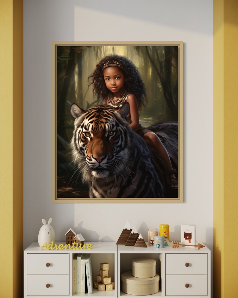Princess Riding Tiger Custom Princess Portrait for Black Girl Custom ...
