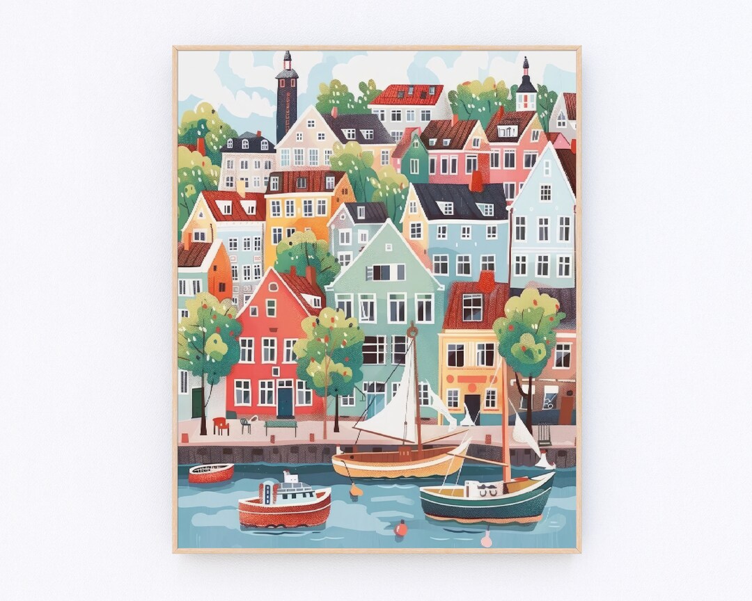 Copenhagen Watercolor Painting Scandinavian Poster Denmark Wall Art ...