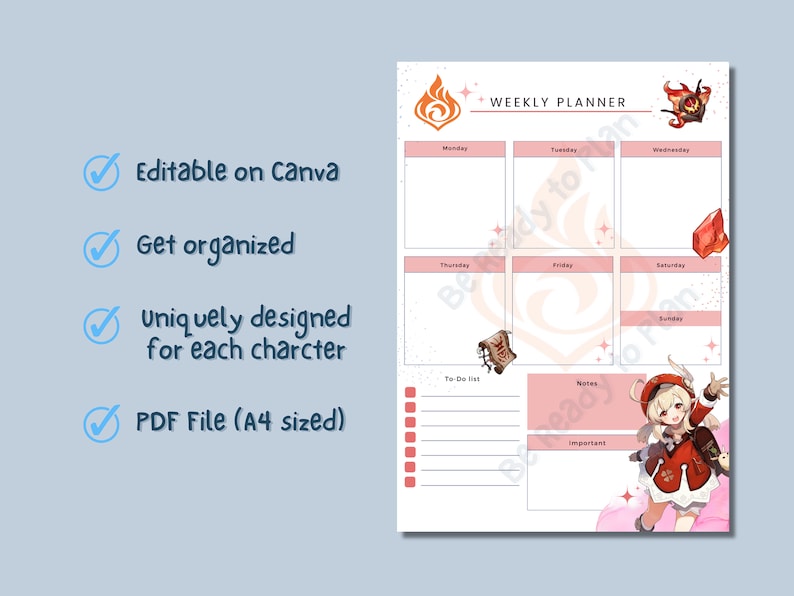 Editable/printable Genshin Impact Weekly Planner, Get Organized ...