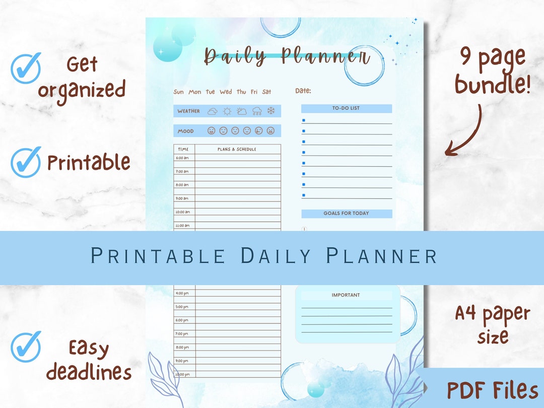 Editable/printable Daily Planner PDF Digital Planner - Etsy