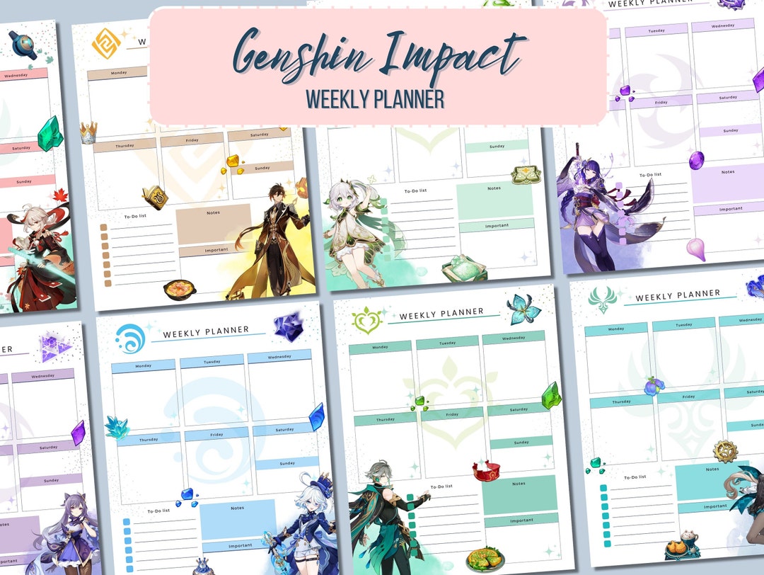 Genshin Impact Weekly Planner, Gifts, Digital, Kazuha, Zhongli, Nahida ...