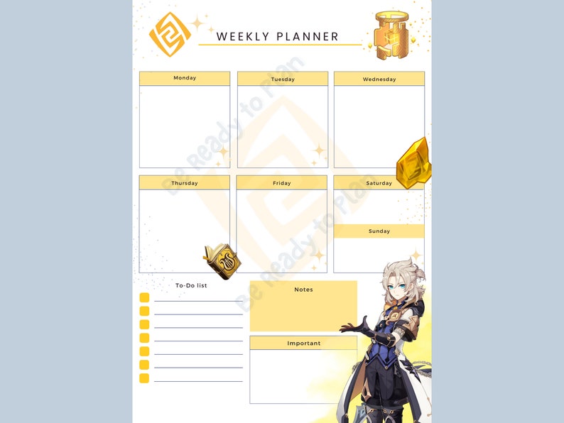 Editable/printable Genshin Impact Weekly Planner, Get Organized ...