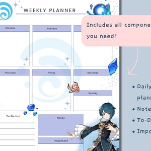 Genshin Impact Weekly Planner, Gifts, Digital, Kazuha, Zhongli, Nahida ...