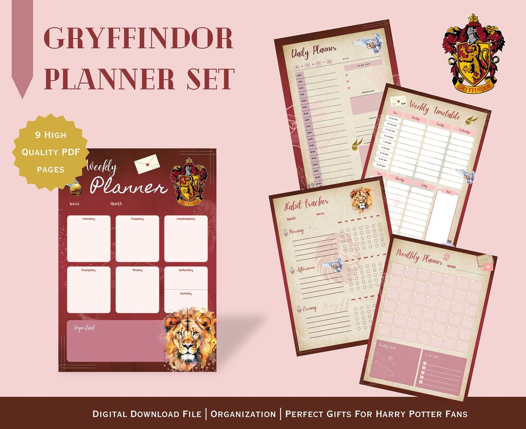 Gryffindor-inspired Digital Planner Bundle, Potter Wizards Weekly ...