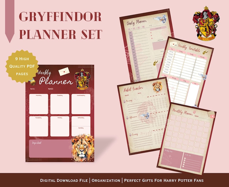 Gryffindor-inspired Digital Planner Bundle, Potter Wizards Weekly ...