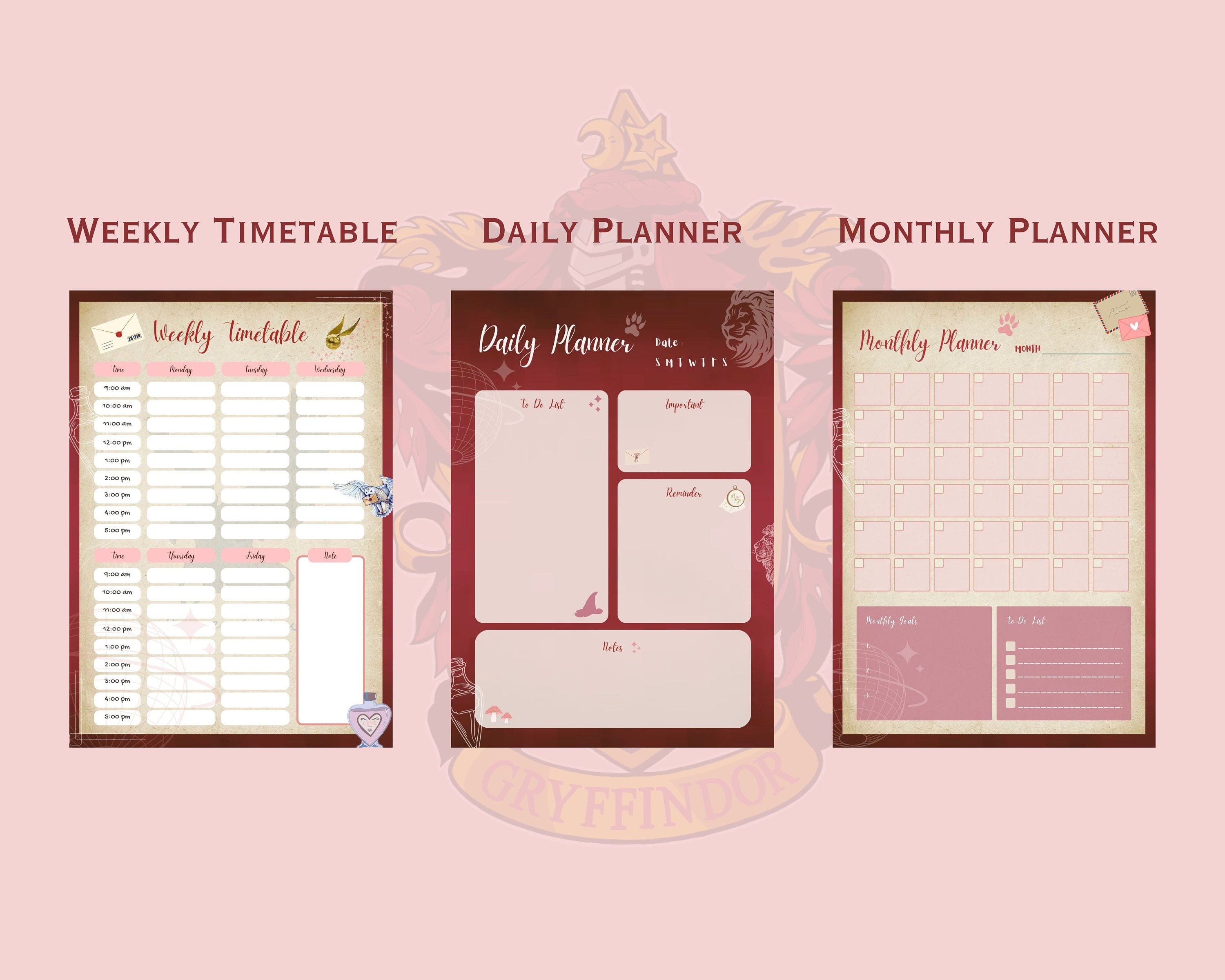 Gryffindor-inspired Digital Planner Bundle, Potter Wizards Weekly ...