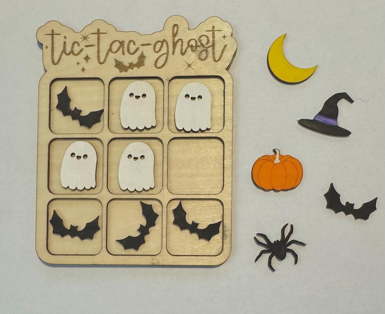 Laser Cut Halloween Tic Tac Toe Game SVG: Ghost, Bat & Pumpkin Icons ...